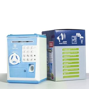 Lyght Mini ATM Savings Bank for Real Money, Voice Piggy Banks, Fingerprint Password, Kids Safe Coin Money Box, Blue