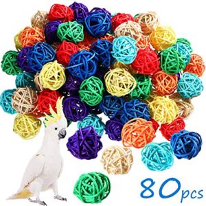 sumind 80 pieces bird toy rattan balls parrot pet chewing wicker toys small animals cage accessories for parakeet budgie cockatoo wedding party table decoration, 30 mm random color