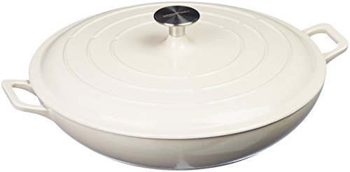 Amazon Basics Enameled Cast Iron Covered Dutch Oven, 6-Quart, White & Enameled Cast Iron Covered Casserole Skillet, 3.3-Quart, White