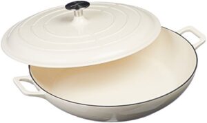 Amazon Basics Enameled Cast Iron Covered Dutch Oven, 6-Quart, White & Enameled Cast Iron Covered Casserole Skillet, 3.3-Quart, White