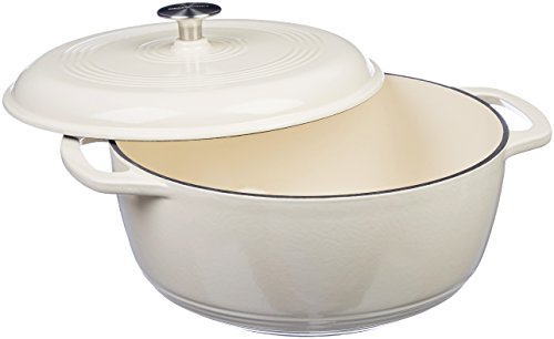 Amazon Basics Enameled Cast Iron Covered Dutch Oven, 6-Quart, White & Enameled Cast Iron Covered Casserole Skillet, 3.3-Quart, White