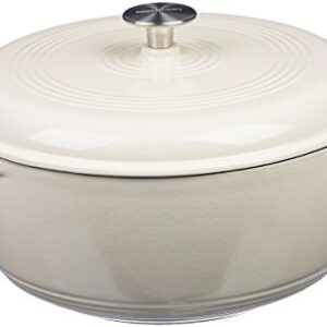 Amazon Basics Enameled Cast Iron Covered Dutch Oven, 6-Quart, White & Enameled Cast Iron Covered Casserole Skillet, 3.3-Quart, White