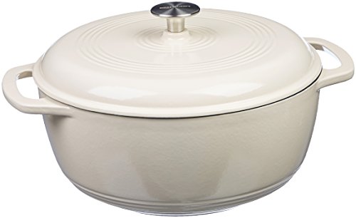 Amazon Basics Enameled Cast Iron Covered Dutch Oven, 6-Quart, White & Enameled Cast Iron Covered Casserole Skillet, 3.3-Quart, White