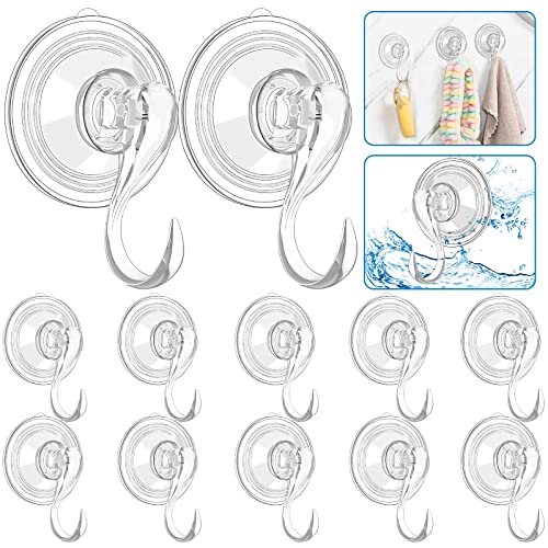 AROIC Suction Cup Hooks, 12 Pack Shower Suction Hooks, Heavy Duty Vacuum Suction Cups for Towel Kitchen Bathroom Glass Wall Window