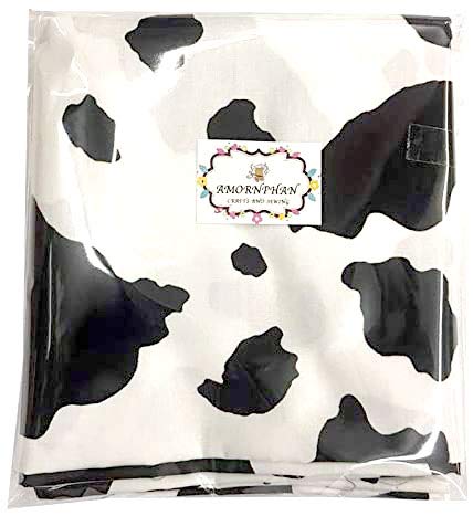 AMORNPHAN 44 Inch Black and White Cow ฺBull Ox Pattern Printed 100% Cotton Fabric Craft Cloth Kid Patchwork Handmade Sewing Crafting for 1 Yard