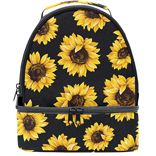 Naanle Professional Lunch Box Double Deck Tote Classic Sunflower Outdoor Picnic Cooler Bag Insulated Lunch Bag with adjustable shoulder strap for Women, Men