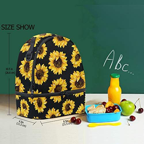 Naanle Professional Lunch Box Double Deck Tote Classic Sunflower Outdoor Picnic Cooler Bag Insulated Lunch Bag with adjustable shoulder strap for Women, Men