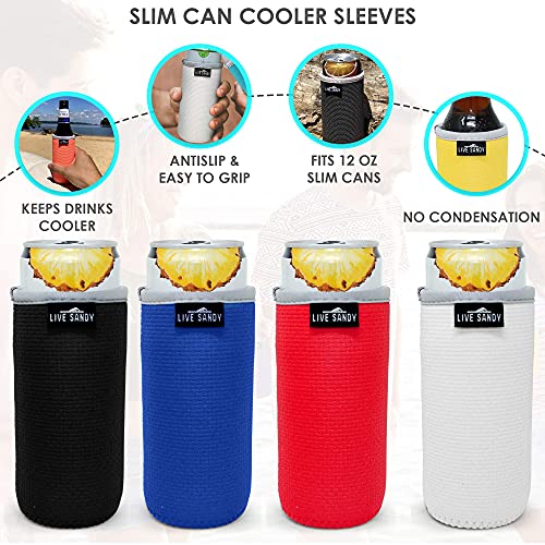 Slim Beer Can Cooler Sleeves – Independence Collection - 4 Pack Neoprene Insulated Stubby Holder for Slim Cans Fits 12 oz White Claws Ultras Cans