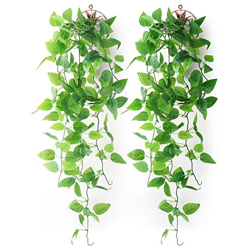 Mocoosy 2 Pack Artificial Hanging Plants with Baskets, 3.28ft Fake Hanging Ivy Vine Leaves Faux Draping Plants Greenery for Wall Home Room Office Indoor Outdoor Decorations