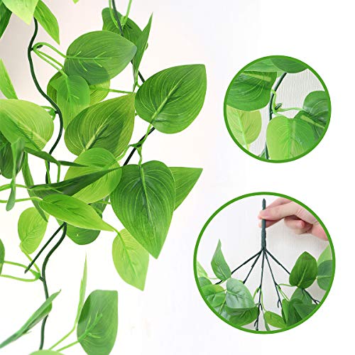 Mocoosy 2 Pack Artificial Hanging Plants with Baskets, 3.28ft Fake Hanging Ivy Vine Leaves Faux Draping Plants Greenery for Wall Home Room Office Indoor Outdoor Decorations