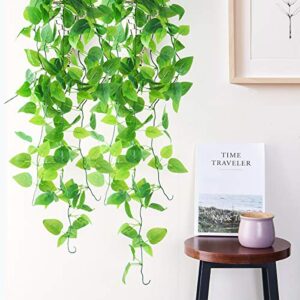 Mocoosy 2 Pack Artificial Hanging Plants with Baskets, 3.28ft Fake Hanging Ivy Vine Leaves Faux Draping Plants Greenery for Wall Home Room Office Indoor Outdoor Decorations