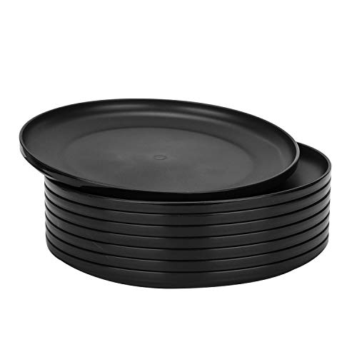 9.75-inch Black Plastic Dinner Plates, Set of 8, Microwave/Dishwasher Safe, BPA Free (8, Black)