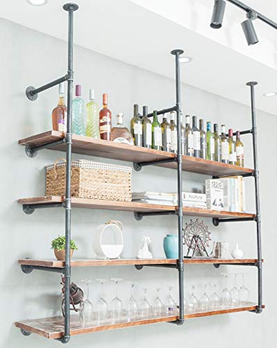 BIXIRAO Industrial Wall Mounted Iron Floating Pipe Shelves/Shelving/Racks/Storage/Bookcases/Brackets, DIY Open Bookshelves/Shelving for Kitchen/Office, Retro Black (5-Tier Shelf Brackets-B)