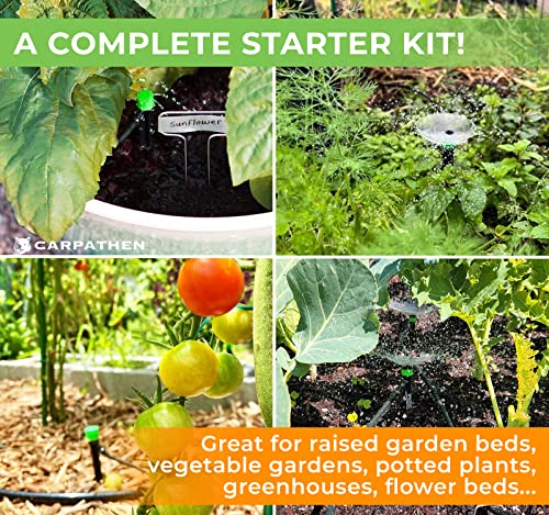 CARPATHEN Drip Irrigation Kit - Adjustable Premium Garden Watering System for Raised Garden Bed, Yard, Lawn or Indoor - Complete Irrigation System with Drip Emitters, 1/4 Tubing and Drip Connectors