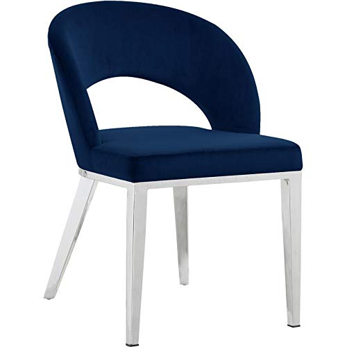 Meridian Furniture Roberto Collection Modern | Contemporary Velvet Upholstered Dining Chair with Sturdy Iron Legs, 23" W x 25" D x 32.5" H, Navy