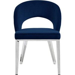 Meridian Furniture Roberto Collection Modern | Contemporary Velvet Upholstered Dining Chair with Sturdy Iron Legs, 23" W x 25" D x 32.5" H, Navy