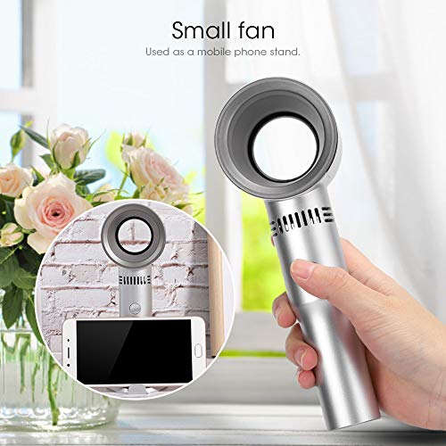 Bladeless Mini Handheld Fan,Portable USB Rechargeable Fan, 2 in 1 Function Detachable Mobile Phone Stand,Use Time 10 Hours,for Home Outdoor Office Bedroom(sliver)