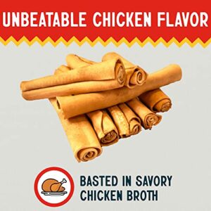 Canine Chews 8-9" Chicken Basted Rawhide Retriever Rolls - Pack of 25 Chicken-Flavored Long-Lasting Dog Rawhide Chews - Protein-Dense Jumbo Rawhide Bones For Large Dogs - Treats for Aggressive Chewers