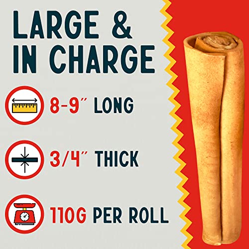 Canine Chews 8-9" Chicken Basted Rawhide Retriever Rolls - Pack of 25 Chicken-Flavored Long-Lasting Dog Rawhide Chews - Protein-Dense Jumbo Rawhide Bones For Large Dogs - Treats for Aggressive Chewers