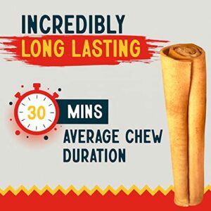 Canine Chews 8-9" Chicken Basted Rawhide Retriever Rolls - Pack of 25 Chicken-Flavored Long-Lasting Dog Rawhide Chews - Protein-Dense Jumbo Rawhide Bones For Large Dogs - Treats for Aggressive Chewers