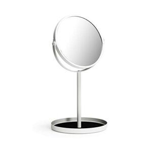 ettori makeup mirror dual sided vanity mirror, 1x and 5x magnification, 360 swivel round mirror, no light, white