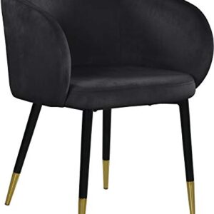 Meridian Furniture Louise Collection Modern | Contemporary Velvet Upholstered Dining Chair with Gold Tipped, Black Metal Legs, 24" W x 23.5" D x 30" H