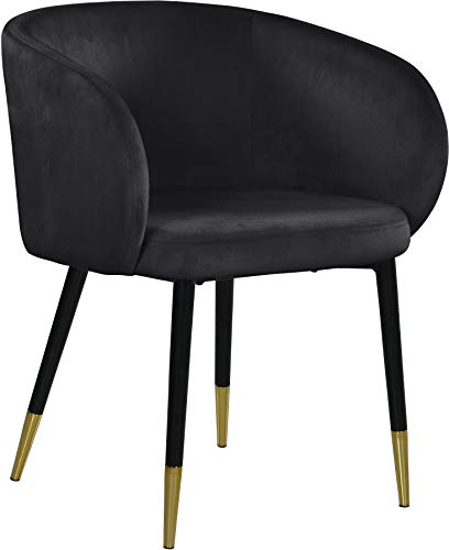 Meridian Furniture Louise Collection Modern | Contemporary Velvet Upholstered Dining Chair with Gold Tipped, Black Metal Legs, 24" W x 23.5" D x 30" H