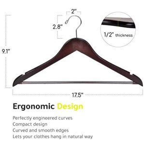 Quality Wooden Hangers - Slightly Curved Hanger 20 Pack Sets - Solid Wood Coat Hangers with Stylish Chrome Hooks - Heavy-Duty Clothes, Jacket, Shirt, Pants, Suit Hangers (Walnut/Retro, 20)