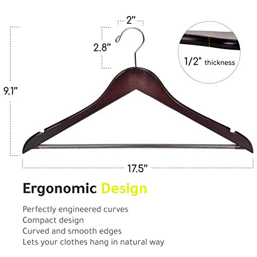 Quality Wooden Hangers - Slightly Curved Hanger 20 Pack Sets - Solid Wood Coat Hangers with Stylish Chrome Hooks - Heavy-Duty Clothes, Jacket, Shirt, Pants, Suit Hangers (Walnut/Retro, 20)