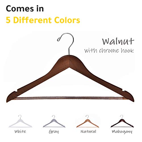 Quality Wooden Hangers - Slightly Curved Hanger 20 Pack Sets - Solid Wood Coat Hangers with Stylish Chrome Hooks - Heavy-Duty Clothes, Jacket, Shirt, Pants, Suit Hangers (Walnut/Retro, 20)