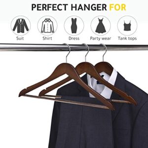 Quality Wooden Hangers - Slightly Curved Hanger 20 Pack Sets - Solid Wood Coat Hangers with Stylish Chrome Hooks - Heavy-Duty Clothes, Jacket, Shirt, Pants, Suit Hangers (Walnut/Retro, 20)