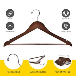 Quality Wooden Hangers - Slightly Curved Hanger 20 Pack Sets - Solid Wood Coat Hangers with Stylish Chrome Hooks - Heavy-Duty Clothes, Jacket, Shirt, Pants, Suit Hangers (Walnut/Retro, 20)