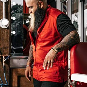 Barber Strong The Barber Vest, Men's Red, Hair Repellent, Ultra Lightweight and Breathable Mesh Side Panels, Sleeveless, Features 3 Pockets and 2-Way Zipper Closure - Size 2XL, Great for Pet Grooming