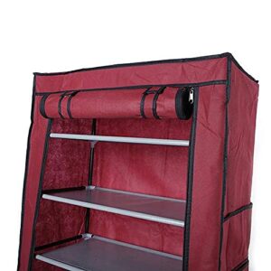 samanoya 10 Tiers Shoe Rack,Large Shoe Storage Organizer Cabinet Tower with Dustproof Cover,Space Saving Non-woven Fabric Stackable Storage Shelf Shoe Rack (Red)