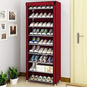 samanoya 10 Tiers Shoe Rack,Large Shoe Storage Organizer Cabinet Tower with Dustproof Cover,Space Saving Non-woven Fabric Stackable Storage Shelf Shoe Rack (Red)