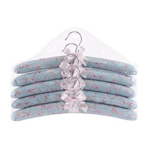 Peyviva Cotton Padded Hangers for Women Clothes,Floral Sweater Hangers with No Bump, Padded Coat Hangers for Wedding,Thick Foam Silk Clothes Hangers for Adult (Pack of 5) (Blue Flower)