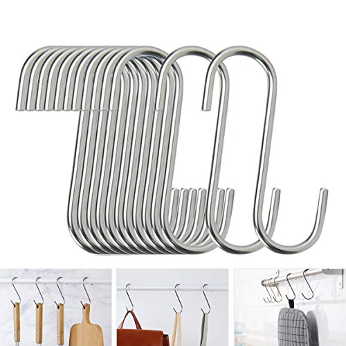 5.5inch 20 Pack S Hooks - Stainless Steel Heavy Duty S Hooks for Hanging pots, Pans, Plants, Coffee Mugs, Towels in Kitchen and Bathroom, Coat, Bag, Work Shop, Perfect Rack Hooks