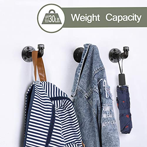 LIANTRAL Towel Hook, 3-Pack Wall Mounted Coat Hooks Industrial Wall Robe Hanger Hooks for Bathroom Kitchen Bedroom, Iron Finished, Black