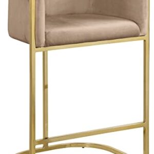 Meridian Furniture Donatella Collection Modern | Contemporary Velvet Upholstered Counter Height Stool with Durable Steel Base in Gold Finish, Beige, 23.5" W x 20" D x 36" H