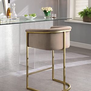 Meridian Furniture Donatella Collection Modern | Contemporary Velvet Upholstered Counter Height Stool with Durable Steel Base in Gold Finish, Beige, 23.5" W x 20" D x 36" H