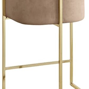 Meridian Furniture Donatella Collection Modern | Contemporary Velvet Upholstered Counter Height Stool with Durable Steel Base in Gold Finish, Beige, 23.5" W x 20" D x 36" H