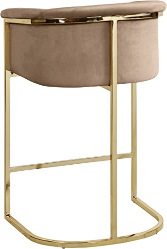 Meridian Furniture Donatella Collection Modern | Contemporary Velvet Upholstered Counter Height Stool with Durable Steel Base in Gold Finish, Beige, 23.5" W x 20" D x 36" H