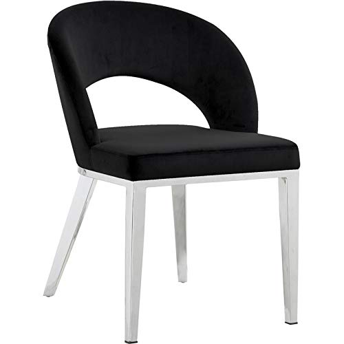 Meridian Furniture Roberto Collection Modern | Contemporary Velvet Upholstered Dining Chair with Sturdy Iron Legs, 23" W x 25" D x 32.5" H, Black