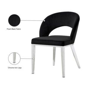 Meridian Furniture Roberto Collection Modern | Contemporary Velvet Upholstered Dining Chair with Sturdy Iron Legs, 23" W x 25" D x 32.5" H, Black