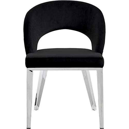 Meridian Furniture Roberto Collection Modern | Contemporary Velvet Upholstered Dining Chair with Sturdy Iron Legs, 23" W x 25" D x 32.5" H, Black