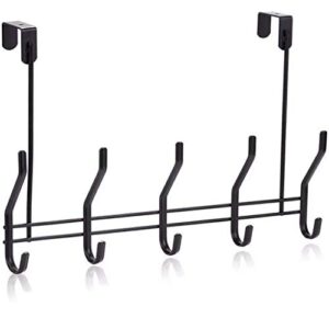 over the door organizer rack with hooks - heavy duty iron wire door hanger for coats, bags, hats, towels, clothes - space saving hanging rack organizer (black)