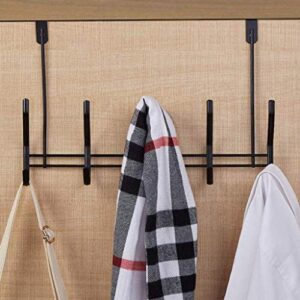 Over The Door Organizer Rack with Hooks - Heavy Duty Iron Wire Door Hanger for Coats, Bags, Hats, Towels, Clothes - Space Saving Hanging Rack Organizer (Black)