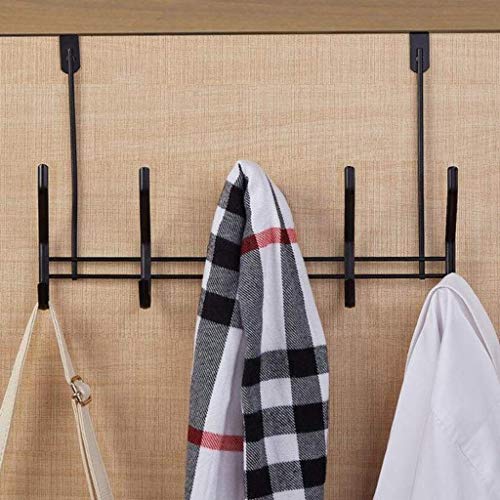 Over The Door Organizer Rack with Hooks - Heavy Duty Iron Wire Door Hanger for Coats, Bags, Hats, Towels, Clothes - Space Saving Hanging Rack Organizer (Black)