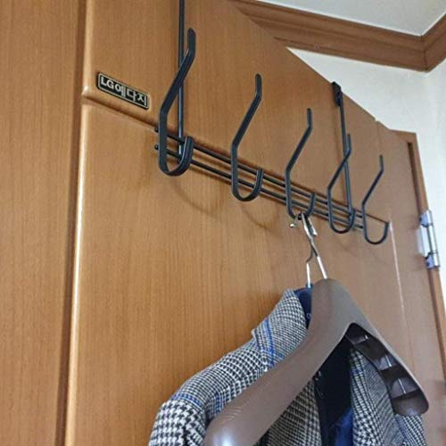 Over The Door Organizer Rack with Hooks - Heavy Duty Iron Wire Door Hanger for Coats, Bags, Hats, Towels, Clothes - Space Saving Hanging Rack Organizer (Black)