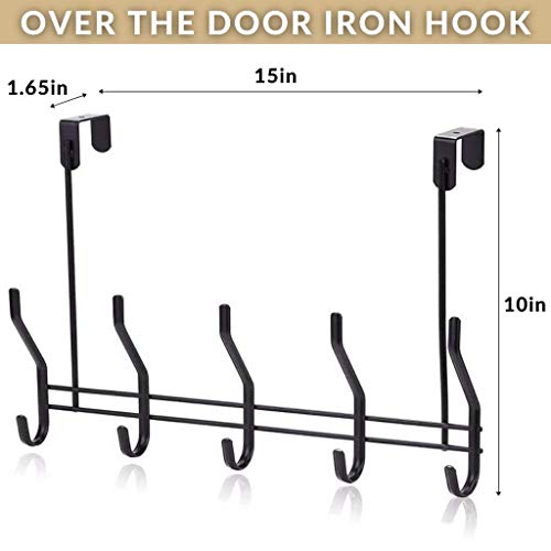 Over The Door Organizer Rack with Hooks - Heavy Duty Iron Wire Door Hanger for Coats, Bags, Hats, Towels, Clothes - Space Saving Hanging Rack Organizer (Black)